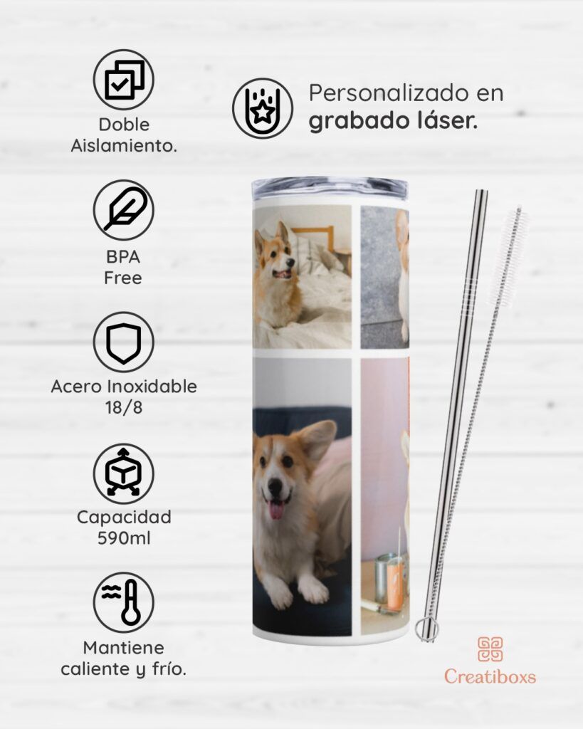 Termo cilindro blanco personalizado 590ml 20oz | Creatiboxs