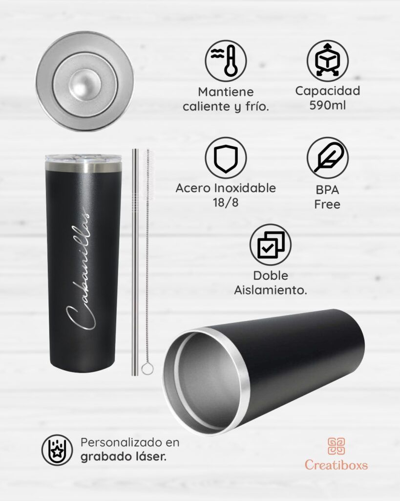 Kit termo delgado 590ml x2 y caja mediana personalizada | Creatiboxs