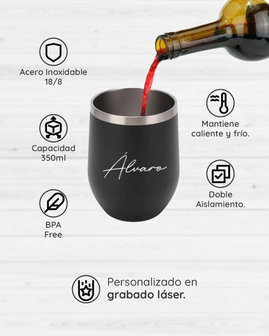 Kit termo vinero 360ml x2 y caja chica personalizada | Creatiboxs