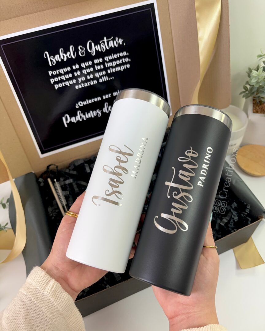 Kit termo delgado 590ml x2 y caja mediana personalizada | Creatiboxs